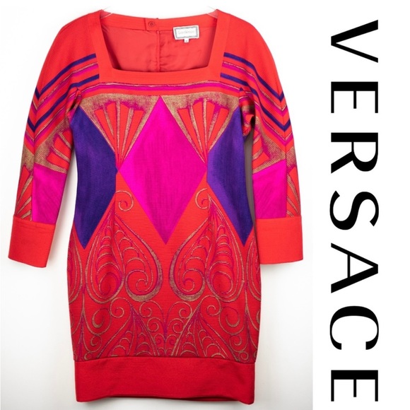 Versace | Dresses | Vintage Gianni Versace Red Wool Silk Dress Graphic ...